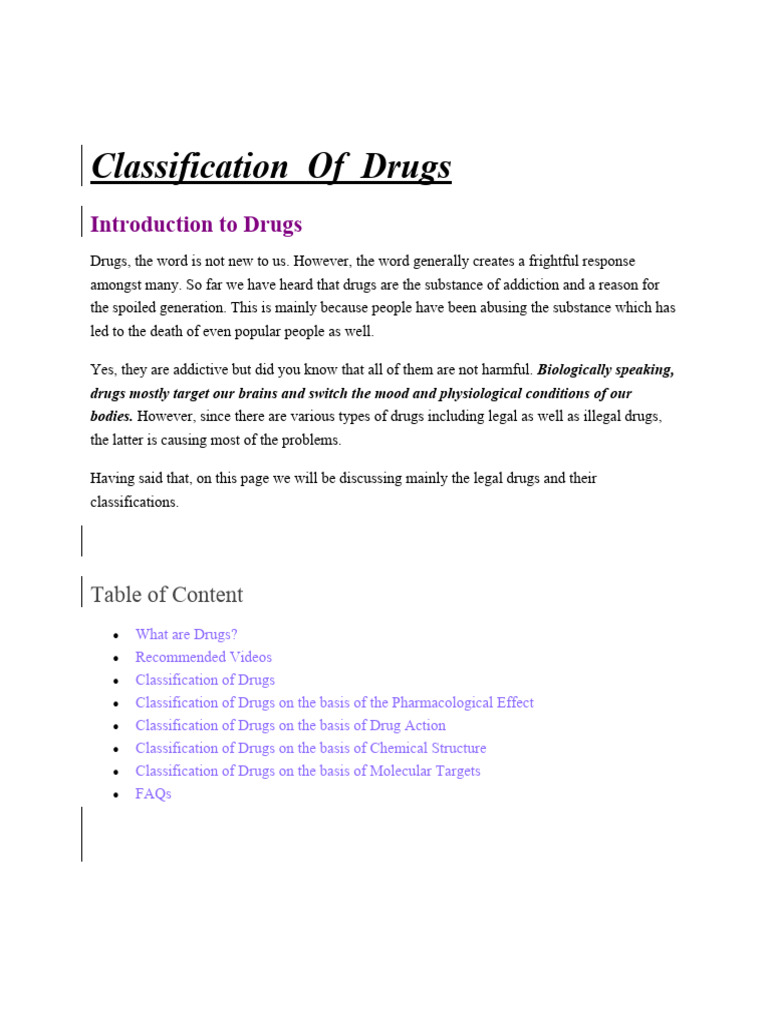 Classification Of Drugs | PDF