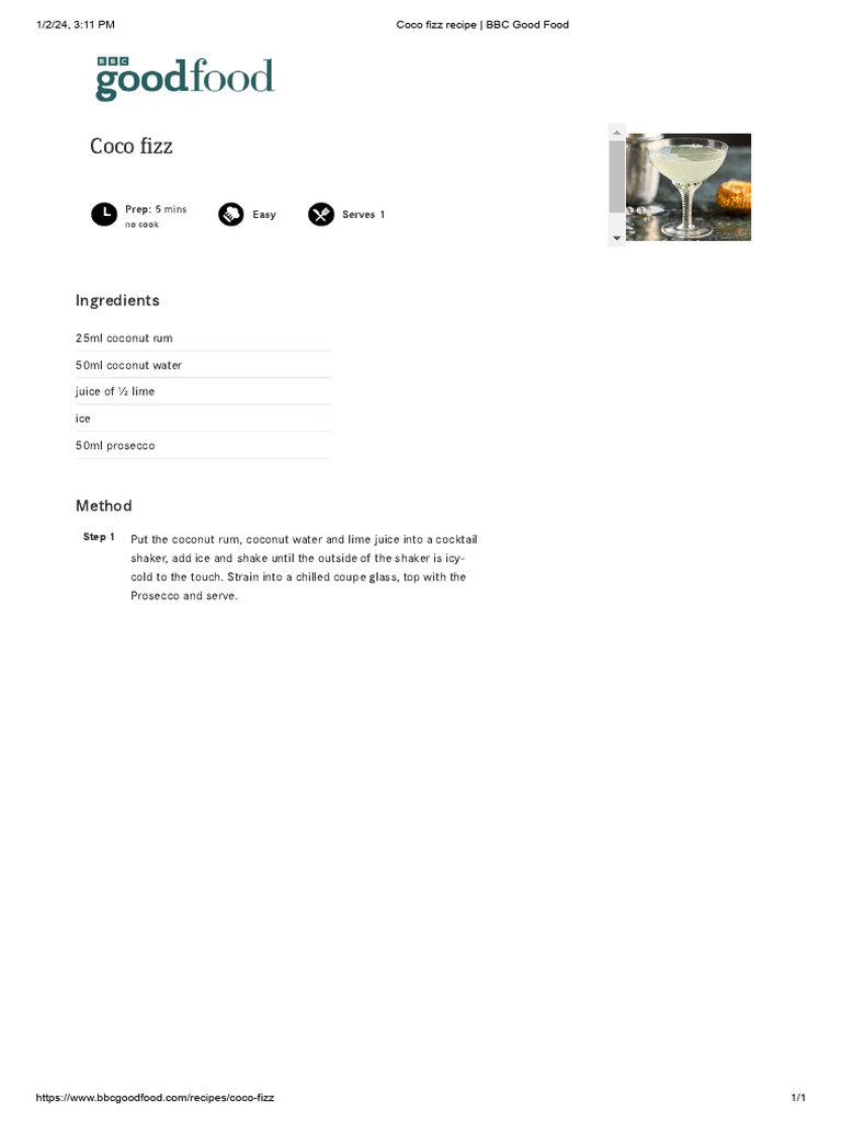 Coco Fizz Recipe - BBC Good Food | PDF