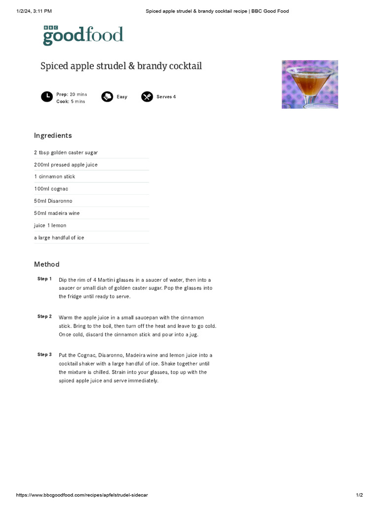 Spiced apple strudel & brandy cocktail recipe _ BBC Good Food | PDF