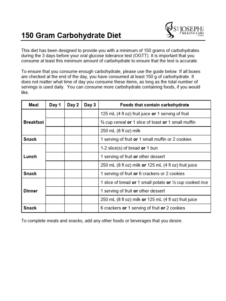 150 Gram Carbohydrate Diet | PDF | Lifestyle
