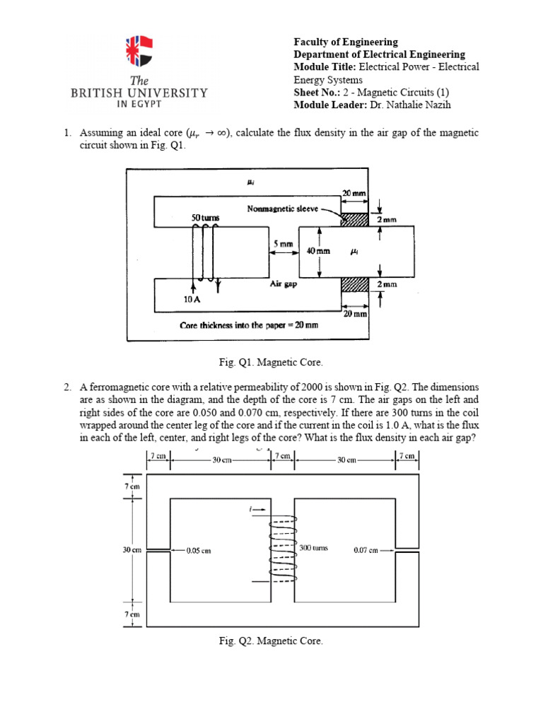W2 - Sheet 2 - Magnetic Circuits | PDF