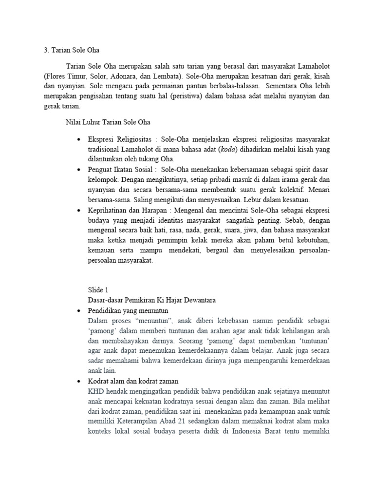 Tarian Sole Oha - Filosofi Pendidikan Video | PDF