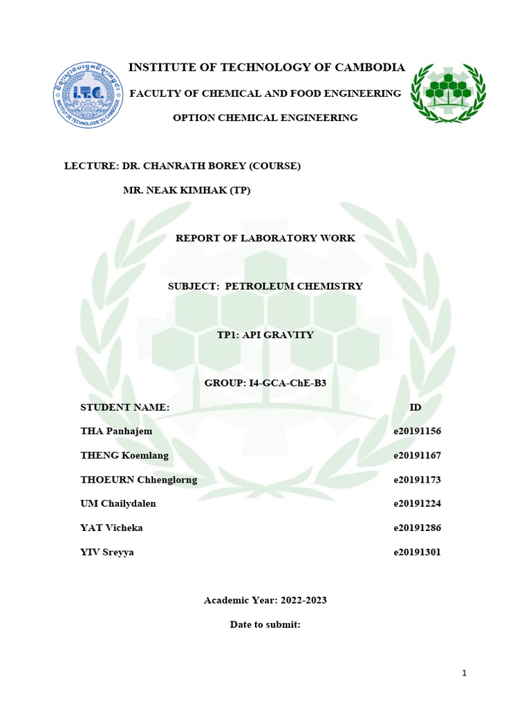 API Gravity Lab Report: Petroleum Chemistry | PDF | Petroleum | Density