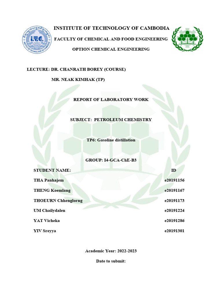 TP6-Gasoline Distillation | PDF | Distillation | Petroleum