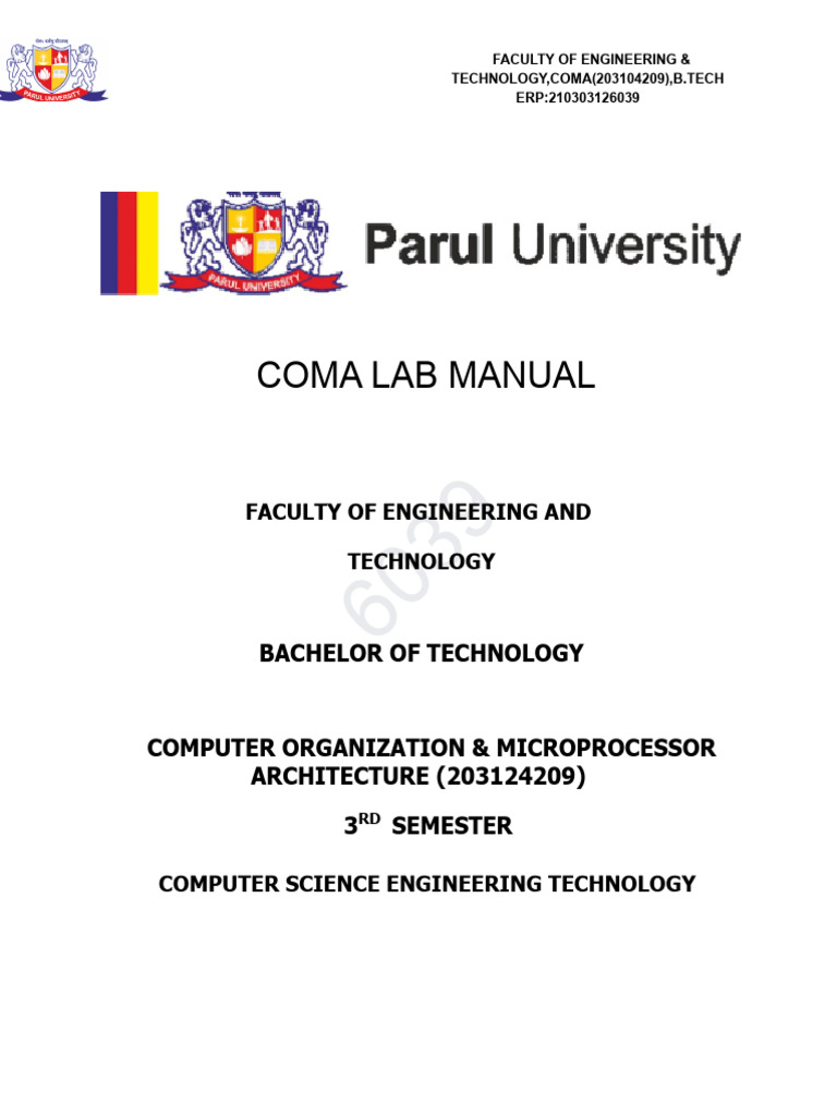 Coma, 201303126039, Mayur Pandya | PDF | Assembly Language | Computer Engineering