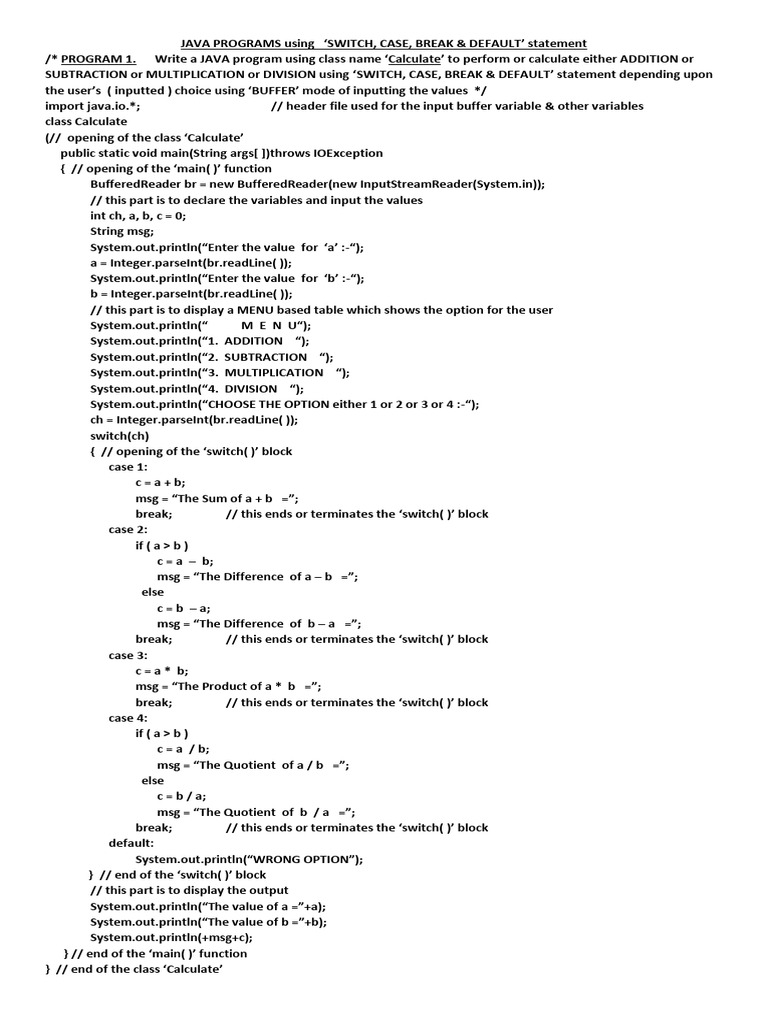 JAVA PRGMS SWITCH CASE BRK St. | PDF | Area | Integer (Computer Science)