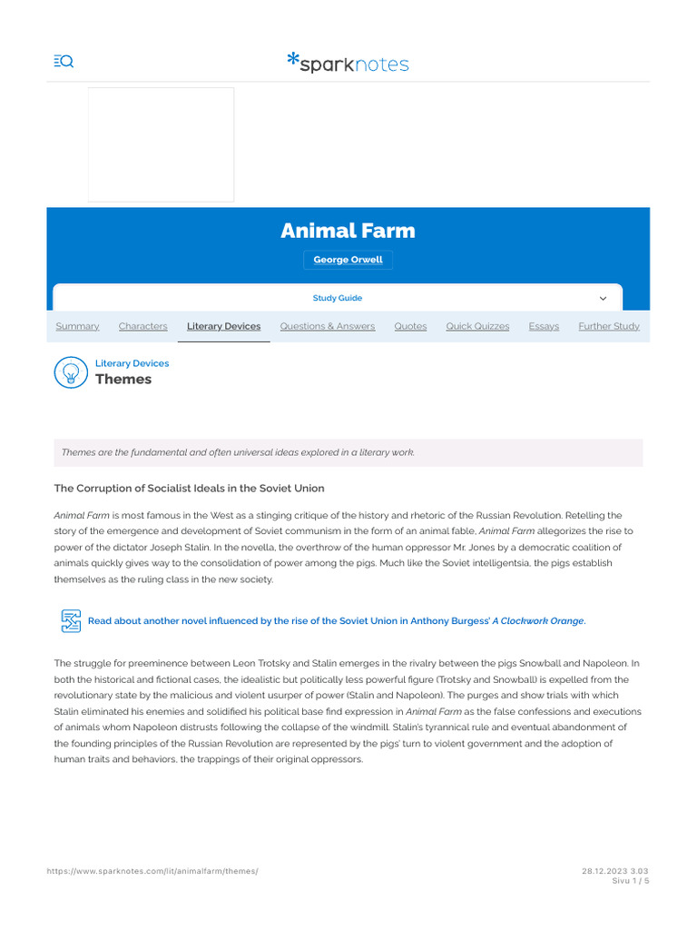 Animal Farm - Themes - SparkNotes | PDF