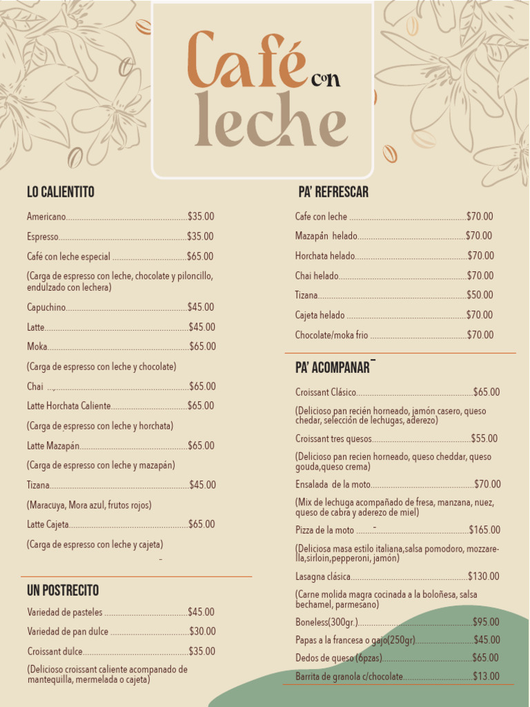 Menú de Cafetería "Lo Calientito" | PDF | Queso | Cocina occidental