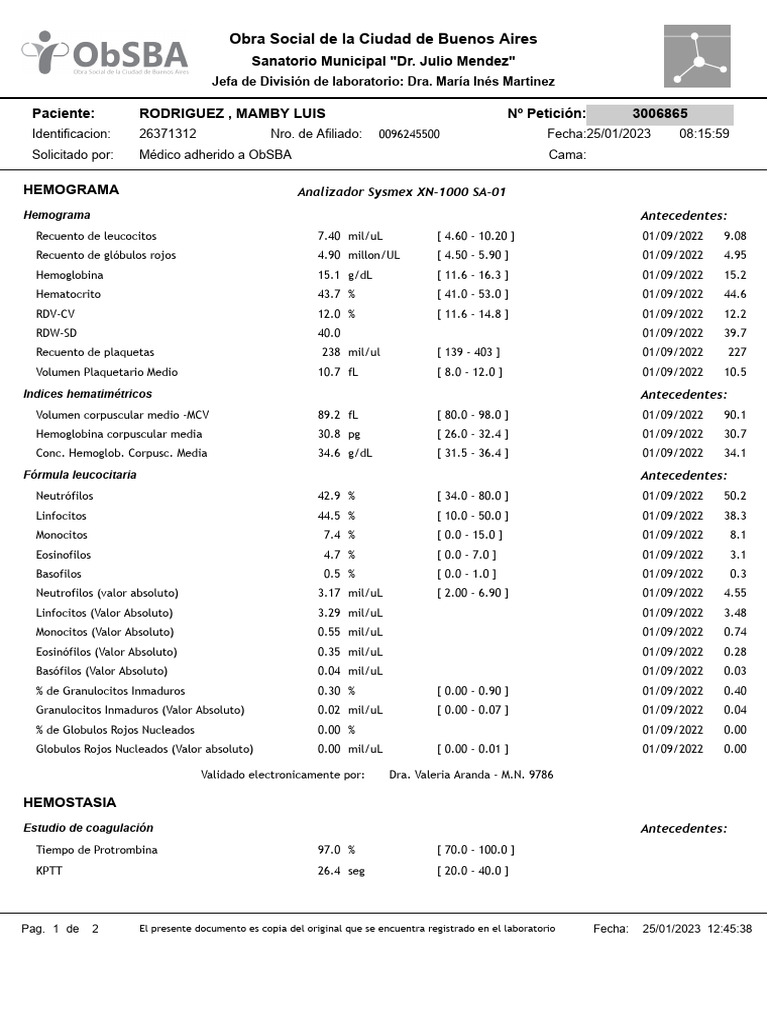 Informe Laboratorio 2182699 | PDF | Hematología | Medicina CLINICA