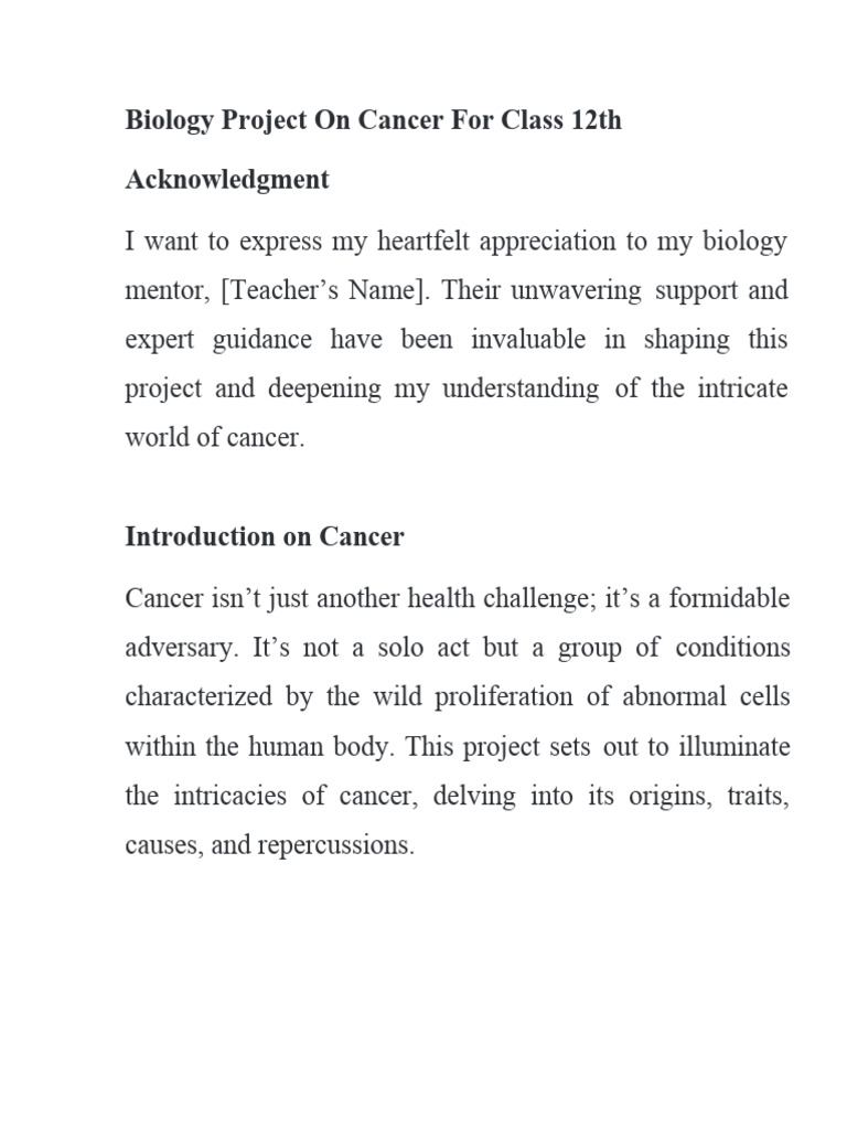 Biology Project On Cancer For Class 12th | PDF