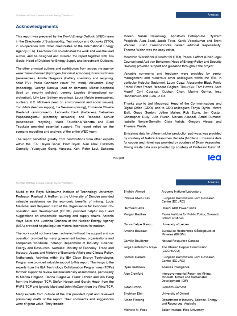 Acknowledgements | PDF | International Energy Agency | Renewable Energy
