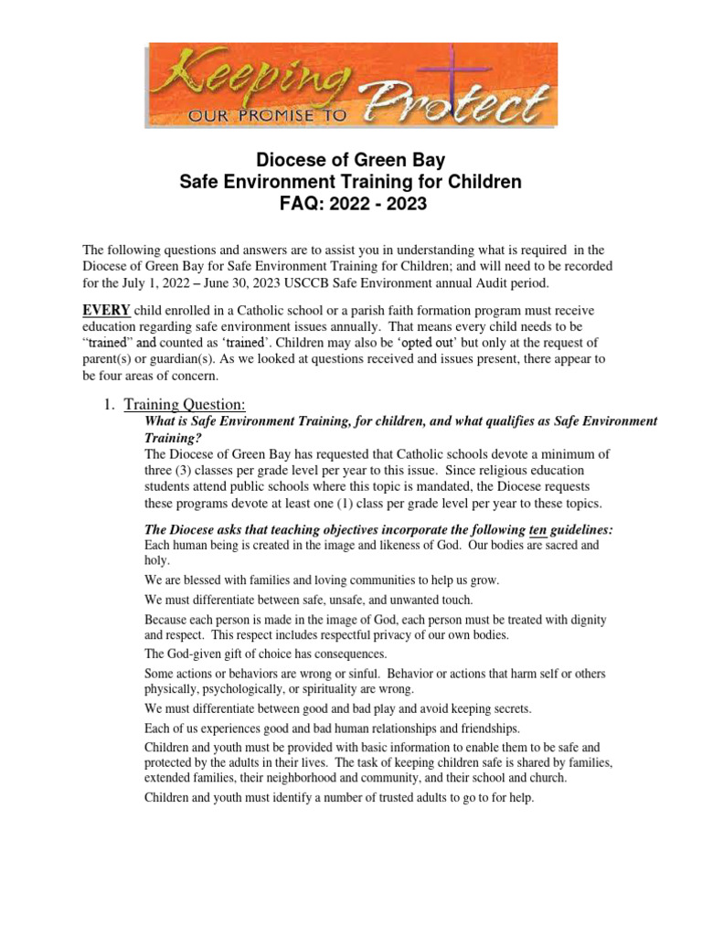 FAQ Safe Environment Training For Children 2022-2023 Office365 | PDF ...