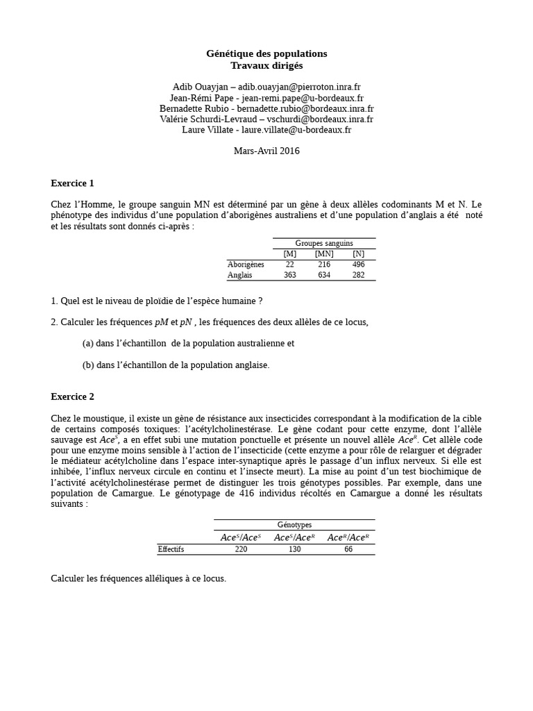 TD Genetique Populations 2016 | PDF TD Genetique Populations 2016 | PDF