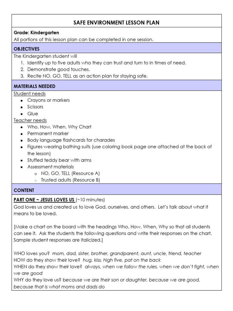 Safe Environment Lesson Plan | PDF