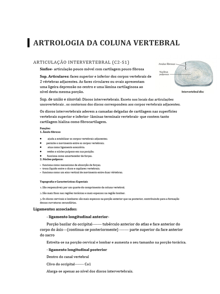 Artrologia Da Coluna Vertebral | PDF
