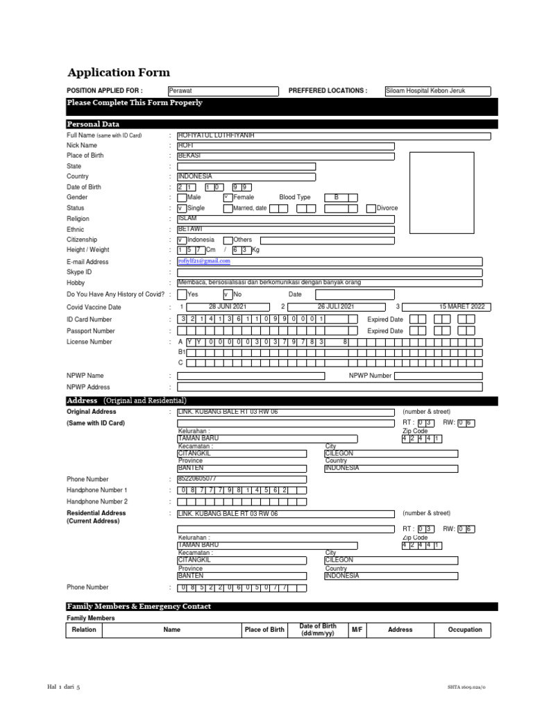 Application Form Siloam-ROFI | PDF