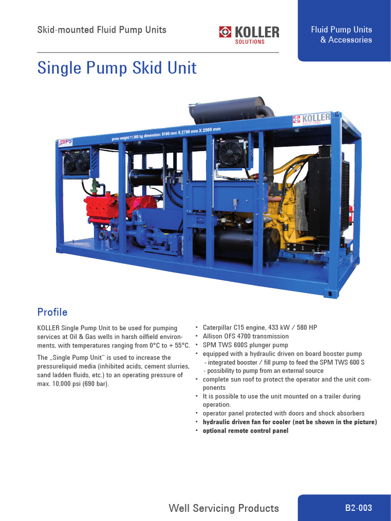 B2 003 Single Pump Skid Unit | PDF | Pump | Petroleum Reservoir