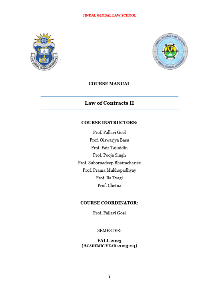 Law of Contract II Fall 2023 Course Manual | PDF