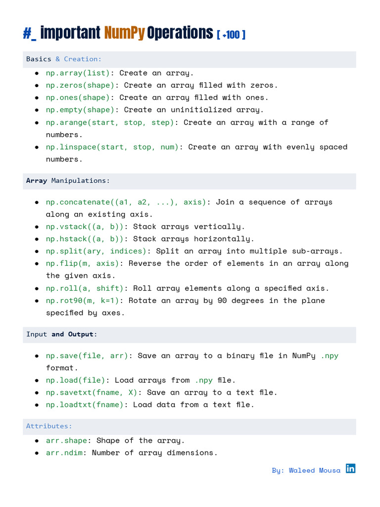 +100 Important Numpy Operations | PDF +100 Important Numpy Operations | PDF