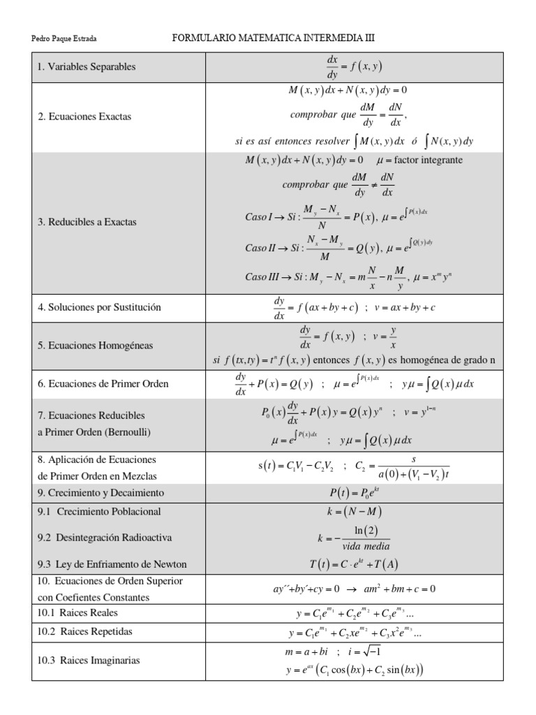 Formulario Matematica Intermedia Iii | PDF