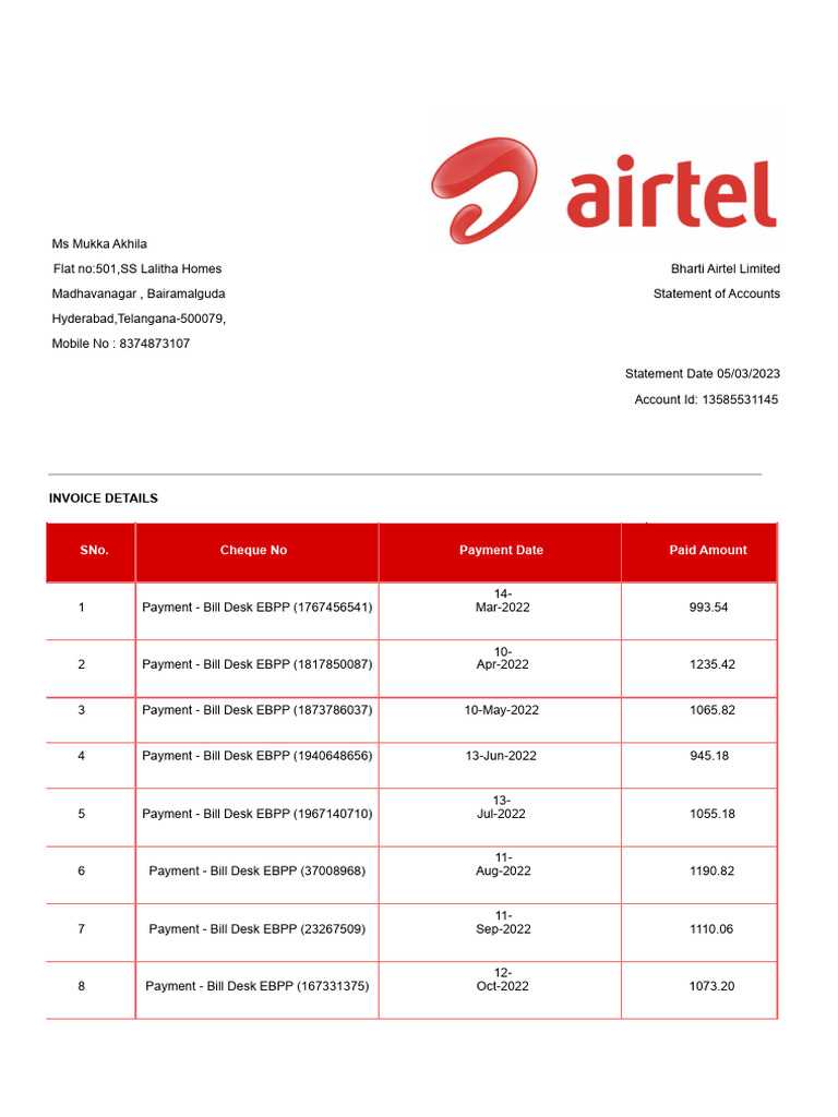 Telephone - Bills 2022 23 | PDF | Payments | Financial Services