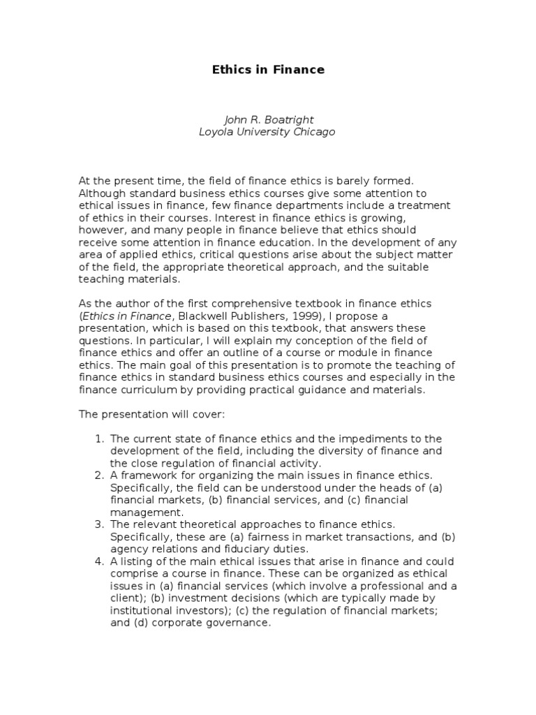 Understanding Ethics in Finance | PDF | Career & Growth