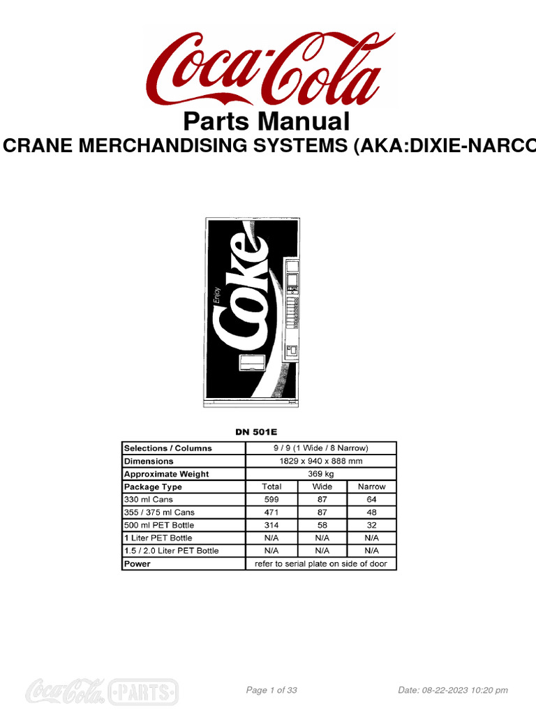 CRANE MERCHANDISING SYSTEMS (AKA DIXIE-NARCO) DN-501E Landscape | PDF ...