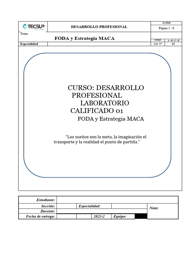 Guía Lab. Cal. 01 FODA y Estrategia MACA-1 | PDF