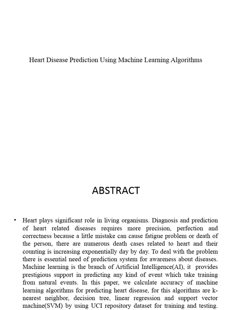 Heart Disease Prediction Using Machine Learning Algorithms | PDF ...