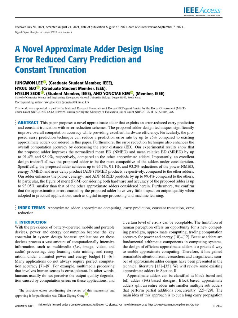 A Novel Approximate Adder Design Using Error Reduced Carry Prediction And Constant Truncation