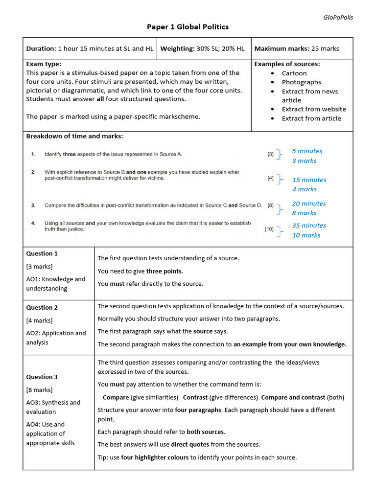 Paper 1 Global Politics Writing Guide | PDF | Understanding | Knowledge