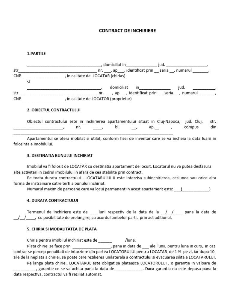 Contract Inchiriere | PDF