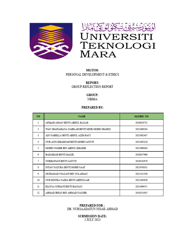 MGT538 - Reflection Report - Group 1 | PDF | Corporate Social Responsibility