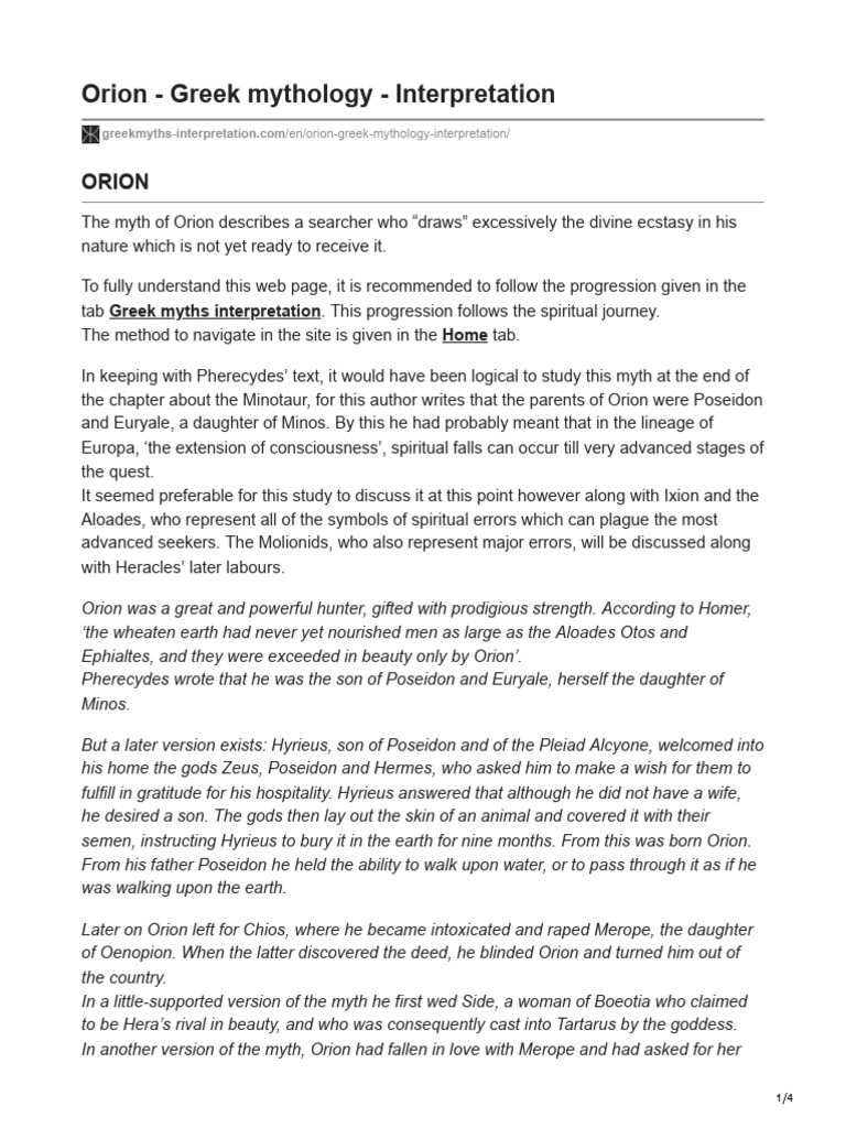 Orion - Greek Mythology - Interpretation | PDF