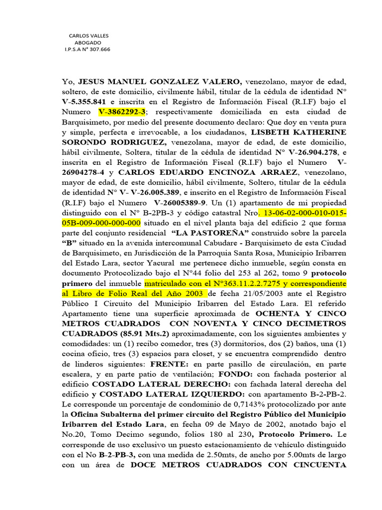 Compra Venta de Apartamento Lisbeth | PDF