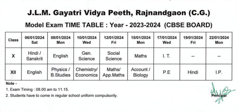 Model Exam Time Table | PDF