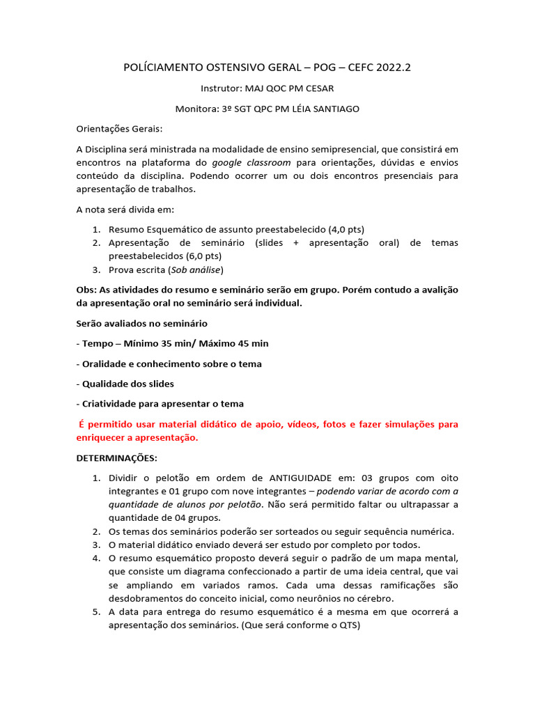 Políciamento Ostensivo Geral - Pog - Cefc 2022.2 | PDF | Polícia | Polícia militar