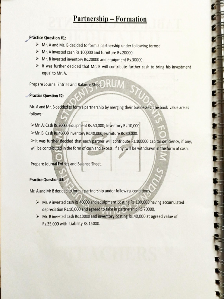 Partnership Formation (Questions) | PDF