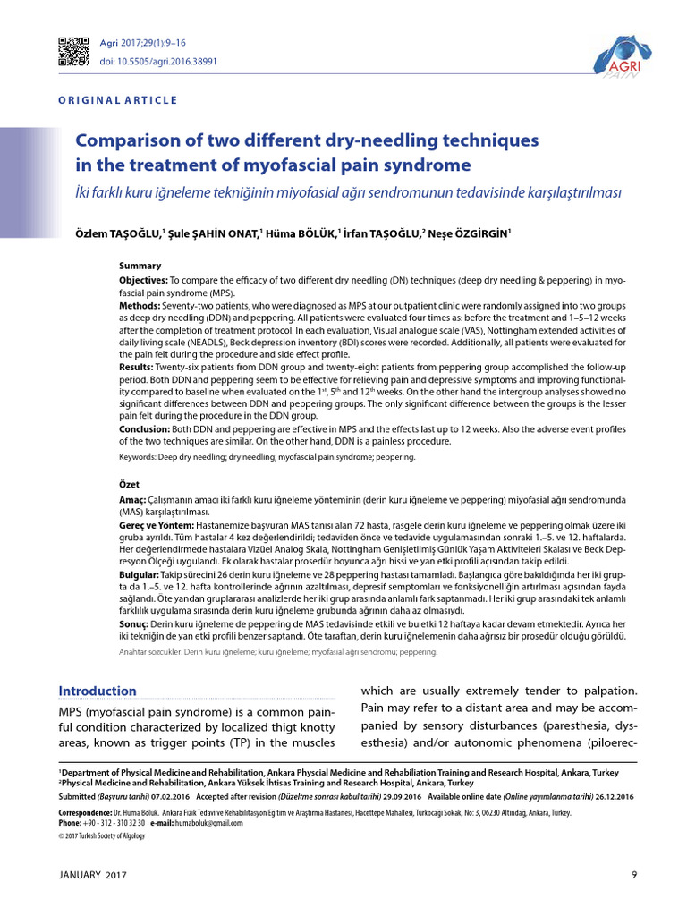 Comparison of Two Different Dry-Needling Techniques | PDF | Myofascial ...