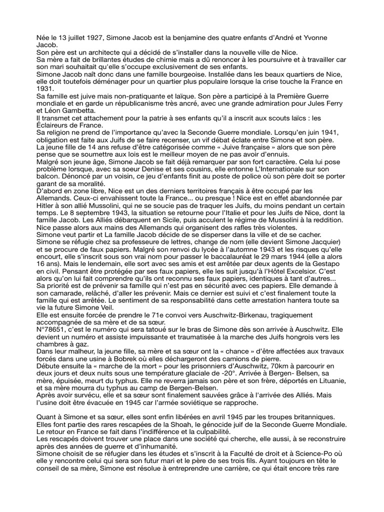 Texte Simone Veil | PDF | Mystère, thriller et fiction policière