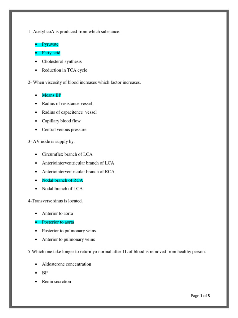 CVS (Mcq-Seq) 2025-1 | PDF | Heart Valve | Artery
