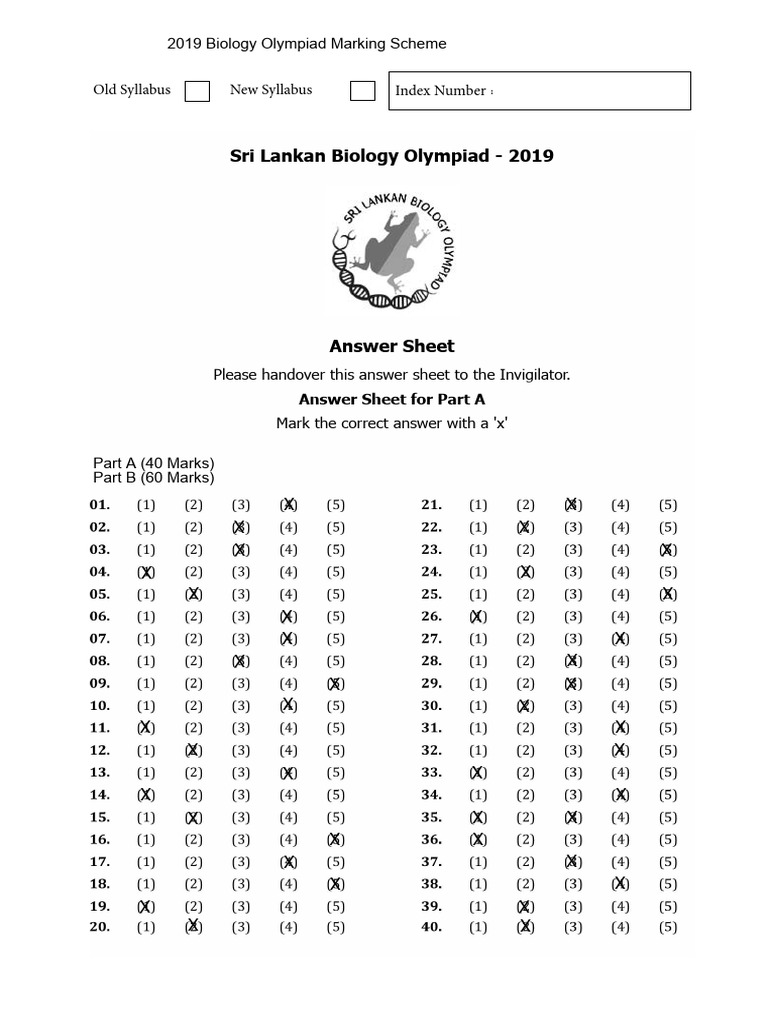2019 Sri Lankan Biology Olympiad Answers | PDF | Sri Lanka