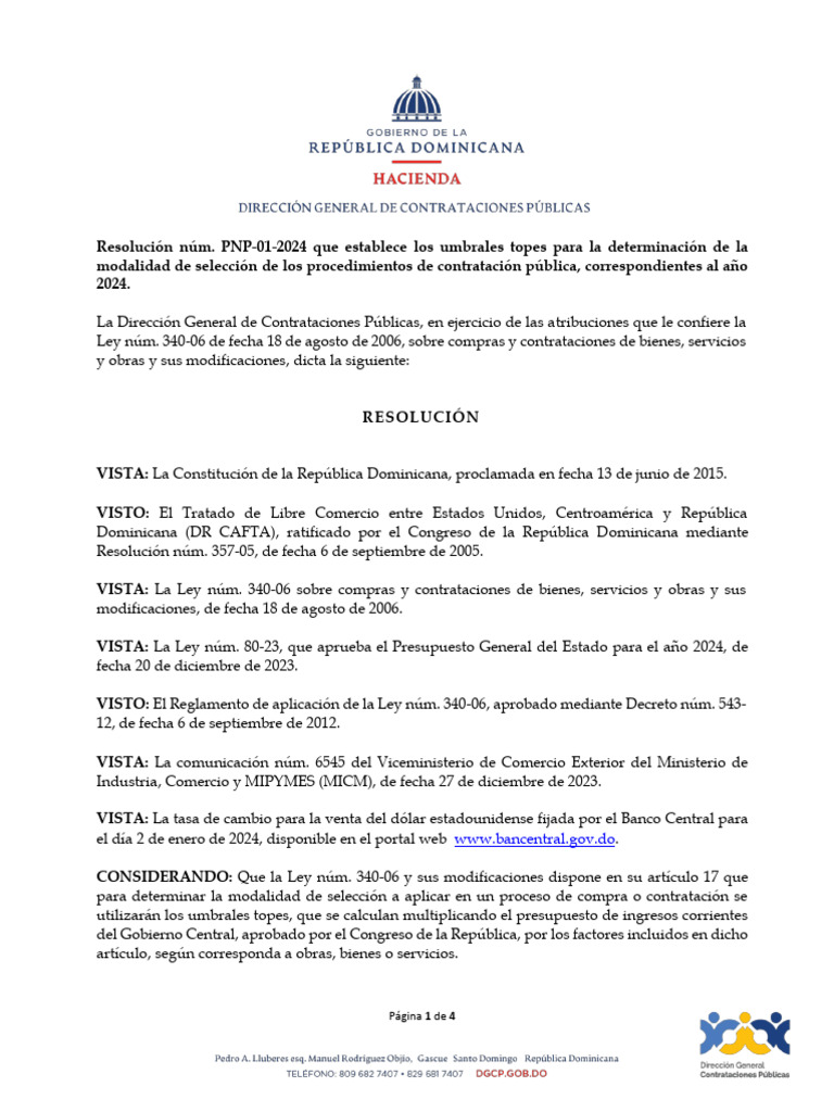 Resol. PNP-01-2024 Umbrales Topes | PDF
