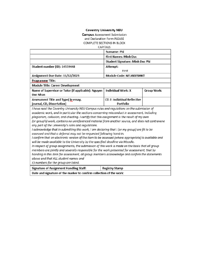 CW1 (First Sit) - Individual Reflective Portfolio | PDF