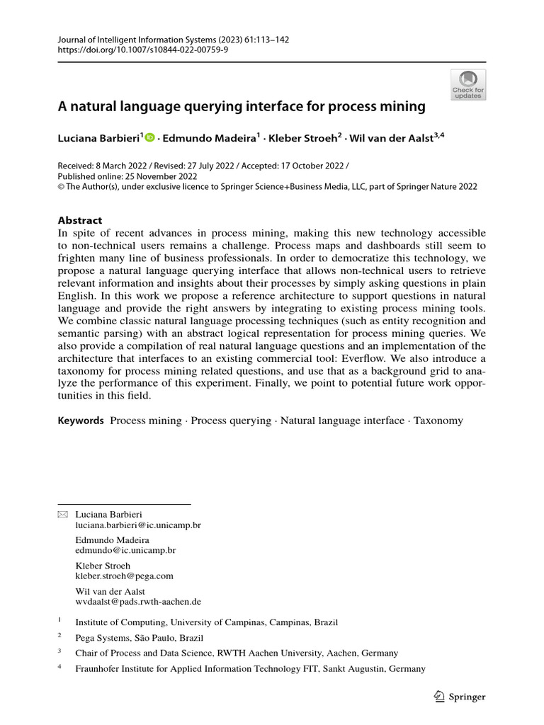 A Natural Language Querying Interface For Process Mining | PDF
