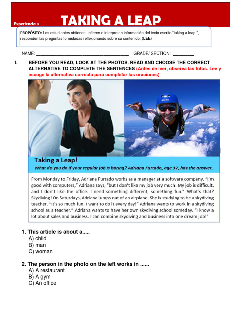 Reading Comprehension: Taking a Leap | PDF | Language Arts & Discipline ...