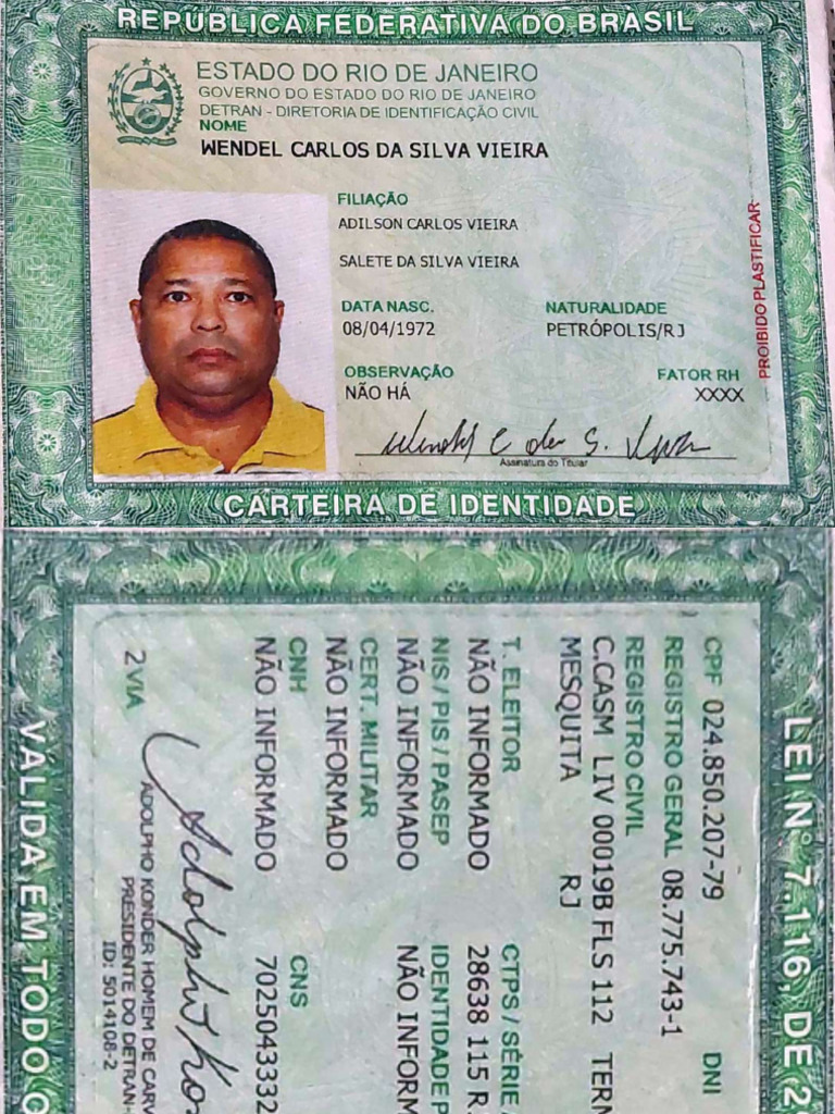 RG e CPF - Wendel - Novo | PDF