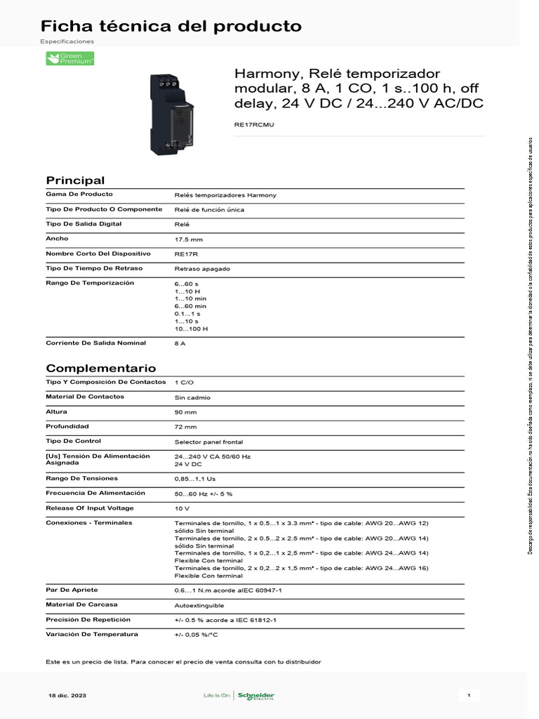 Schneider Electric - Relés-Zelio-Time - RE17RCMU | PDF ...