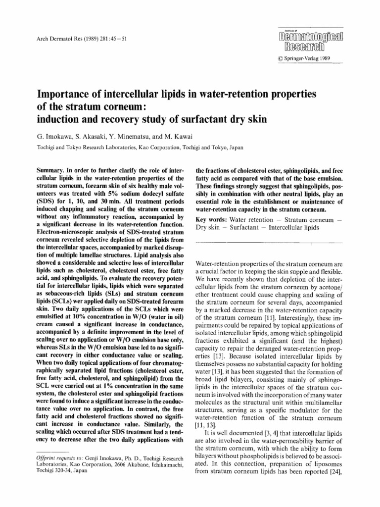 Intercellular Lipids and Skin Hydration | PDF | Science & Mathematics