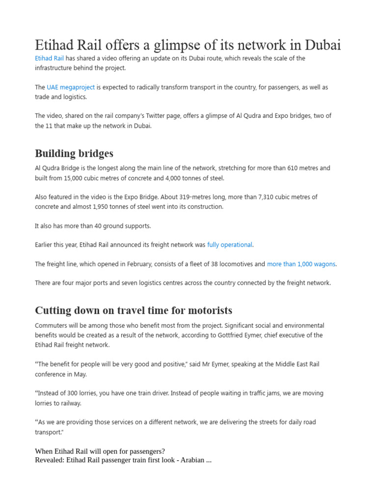 UAE Rail Network: Future of Transit | PDF | United Arab Emirates ...